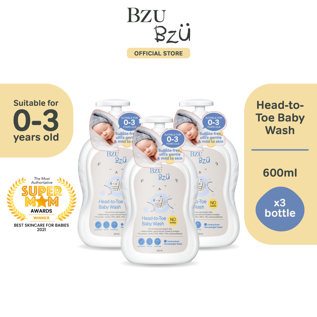 BZU BZU Head to Toe Baby Wash Shampoo 600ml x 3 bottle – BZU BZU Singapore