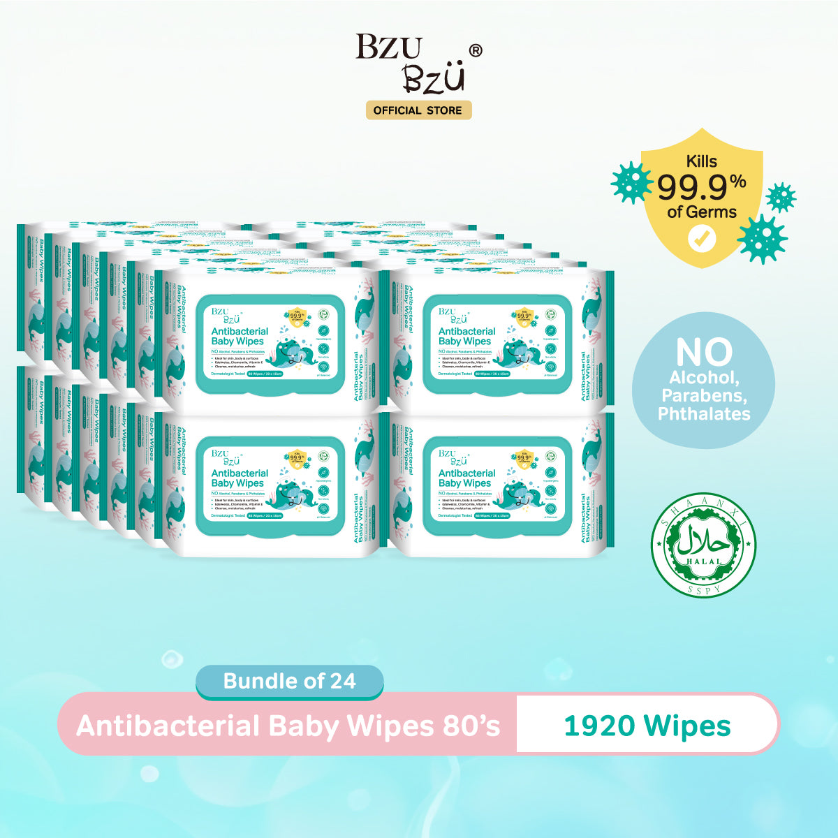 (CARTON DEAL) NEW BZU BZU Baby Wet Wipes, 80s x 24 | Kill 99.9% Germs ...