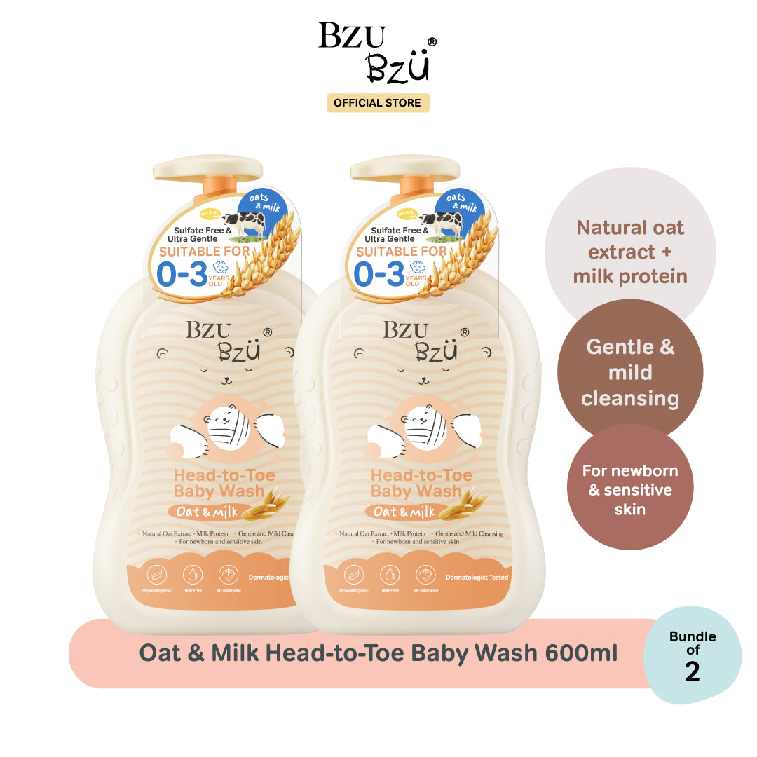 BZU BZU Head to Toe Baby Wash and Shampoo Oat & Milk, 600ml x 2 bottle ...