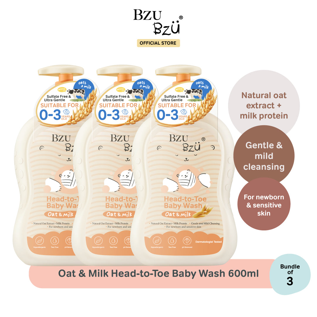 BZU BZU Head to Toe Baby Wash and Shampoo Oat & Milk, 600ml x 3 bottle ...